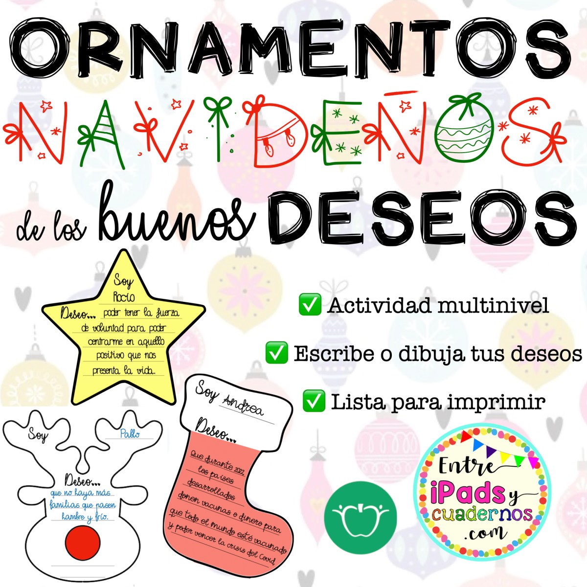 Ornamentos Navideños de los Buenos Deseos – Entre iPads y Cuadernos
